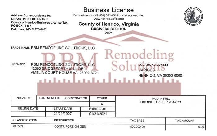 Certifications – RBM Remodeling Solutions, LLC